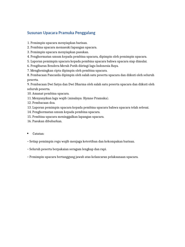 Susunan Upacara Pramuka Penggalang | PDF