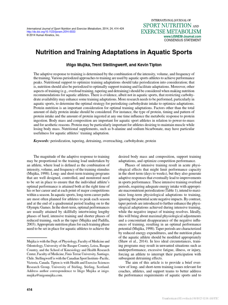 Nutrition and Training Adaptations in Aquatic Sports | PDF | Strength ...