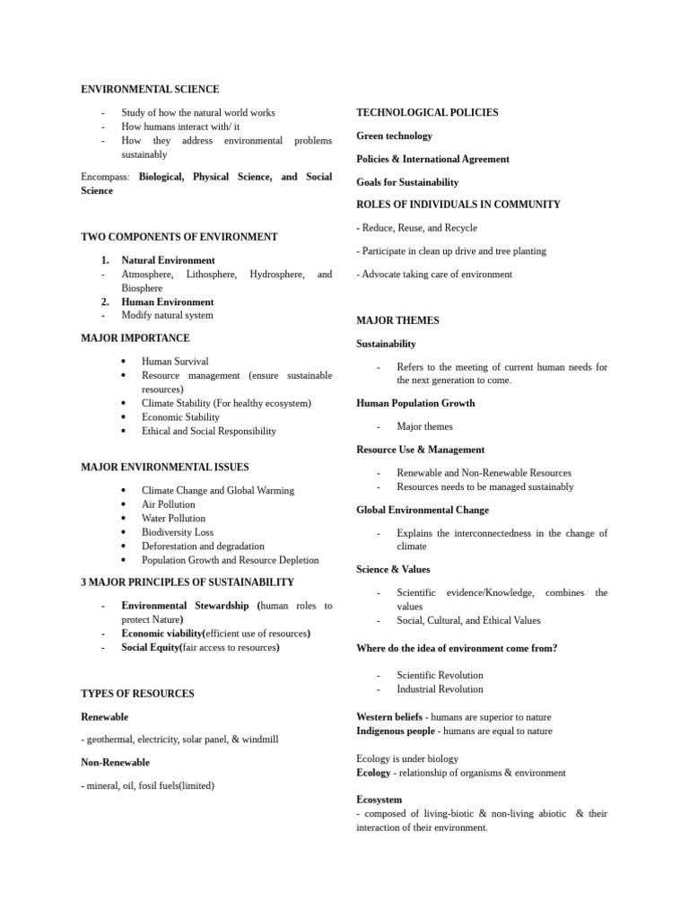 Envi. Sci. Midterms Reviewer Updated | PDF | Sustainability | Natural ...