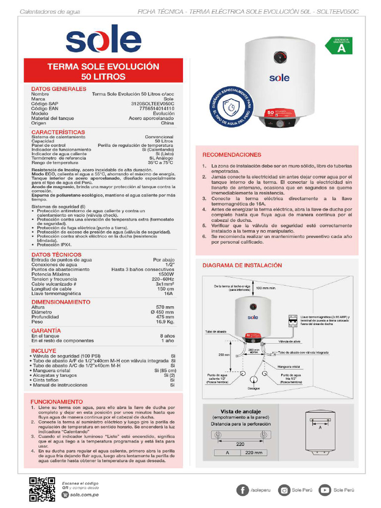 Ficha Técnica Calentador Eléctrico Pdf