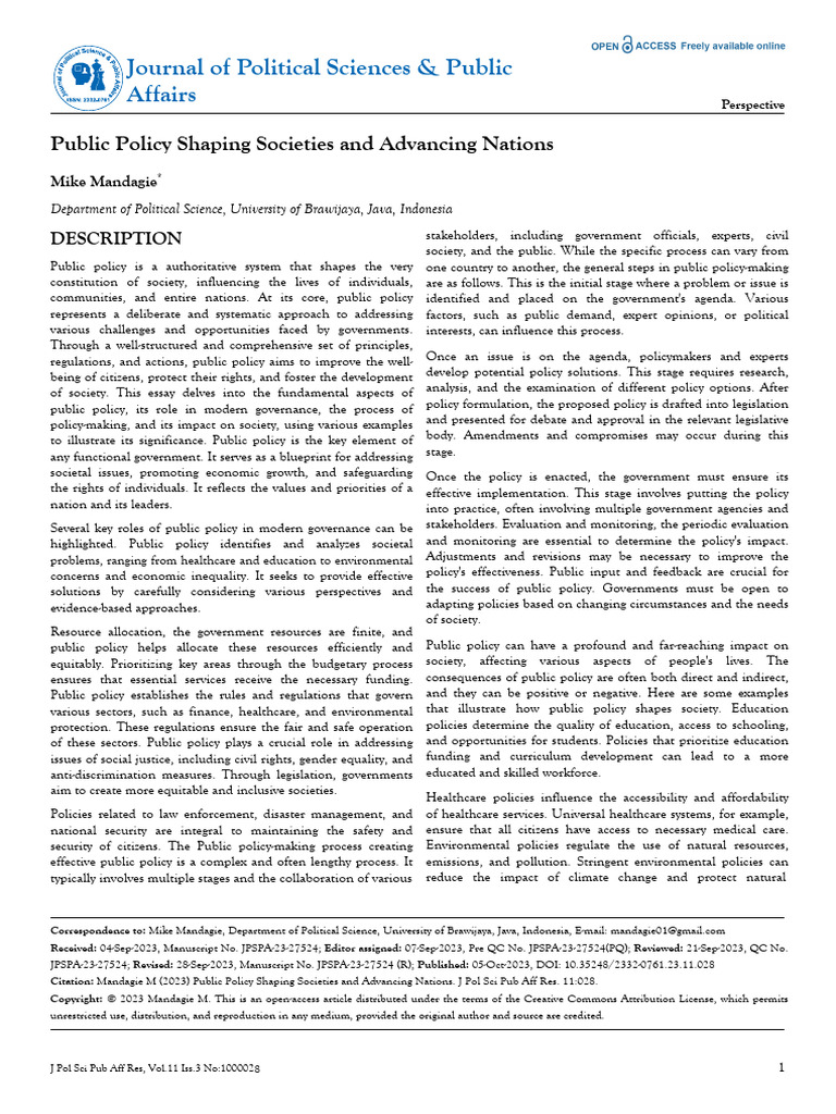 Public Policy Shaping Societies and Advancing Nations | PDF | Policy ...