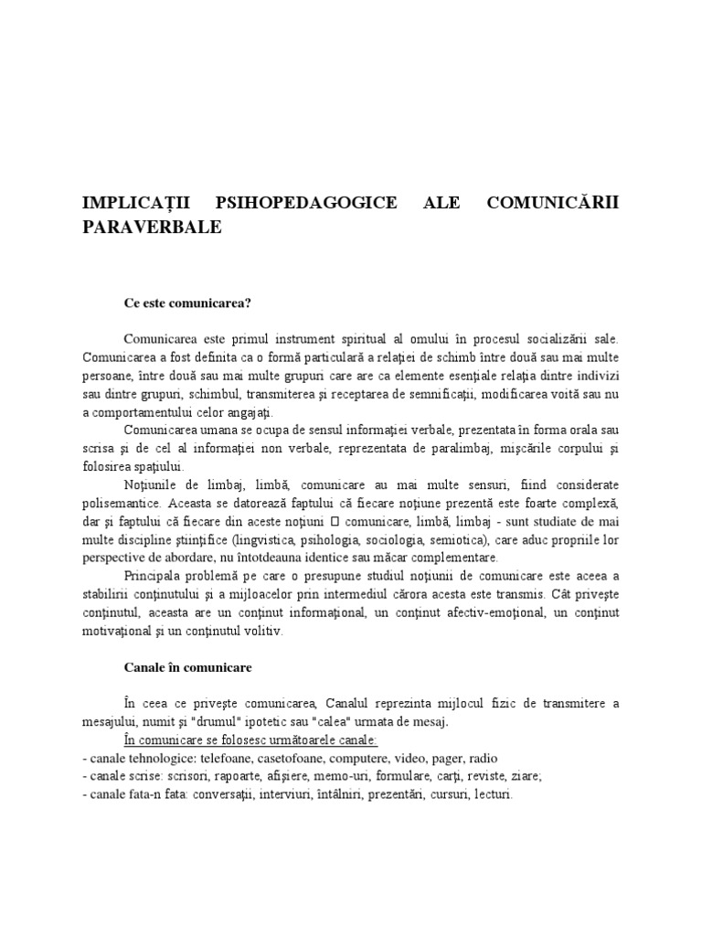 Tema Comunicare Paraverbala | PDF
