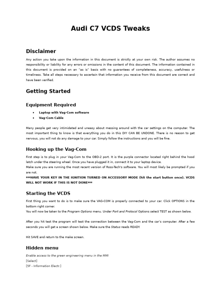 Audi c7 a6 s6 Rs6 a7 s7 Rs7 Vag-com Vcds Tweaks | PDF | Automotive Technologies | Vehicles