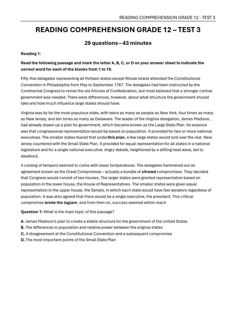 Reading Comprehension Grade 12 - Test 3 | PDF | Tide | Oceans