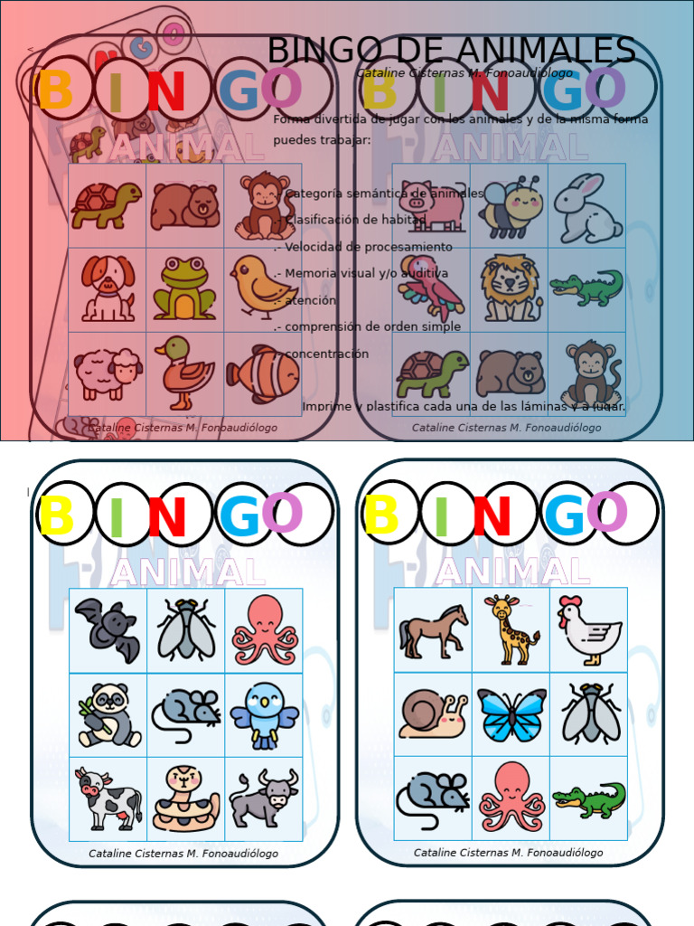 Bingo de Animales para Fonoaudiología | PDF