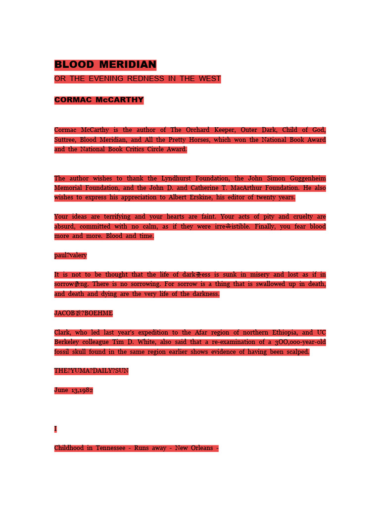 Cormac Mccarthy Blood Meridian PDF Free | PDF
