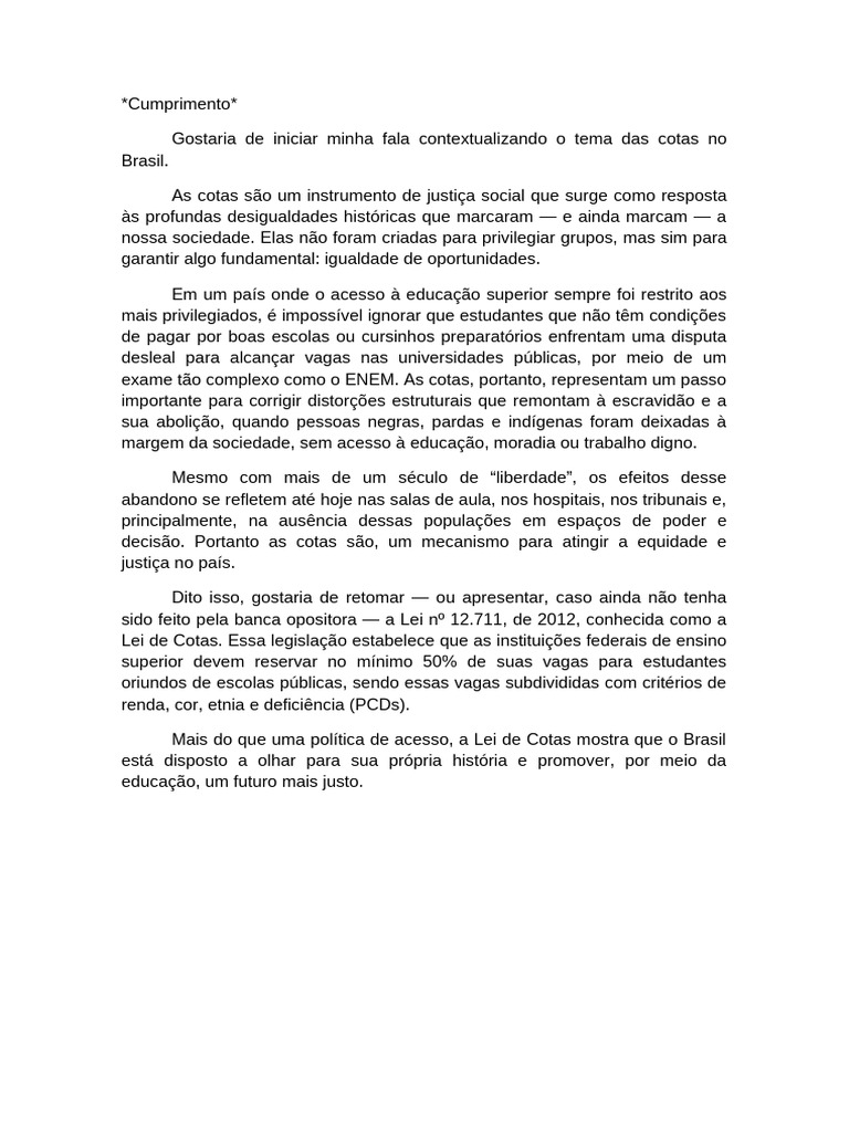 Cotas no Brasil: Justiça Social e Educação | PDF
