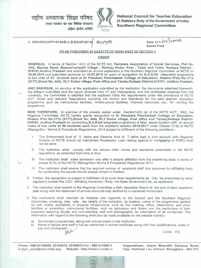 DR - Penubala Penchalaiah College of Education-B.a.ed - SRCAPP15144 | PDF