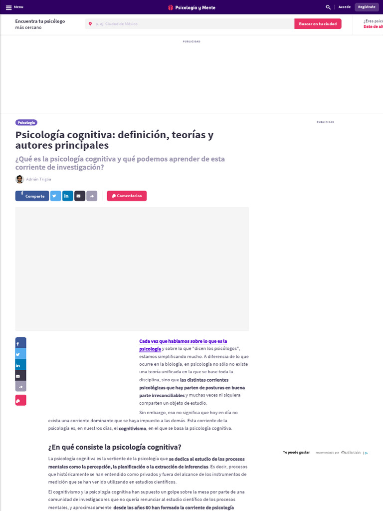 Psicología Cognitiva Definición, Teorías y Autores Principales | PDF ...