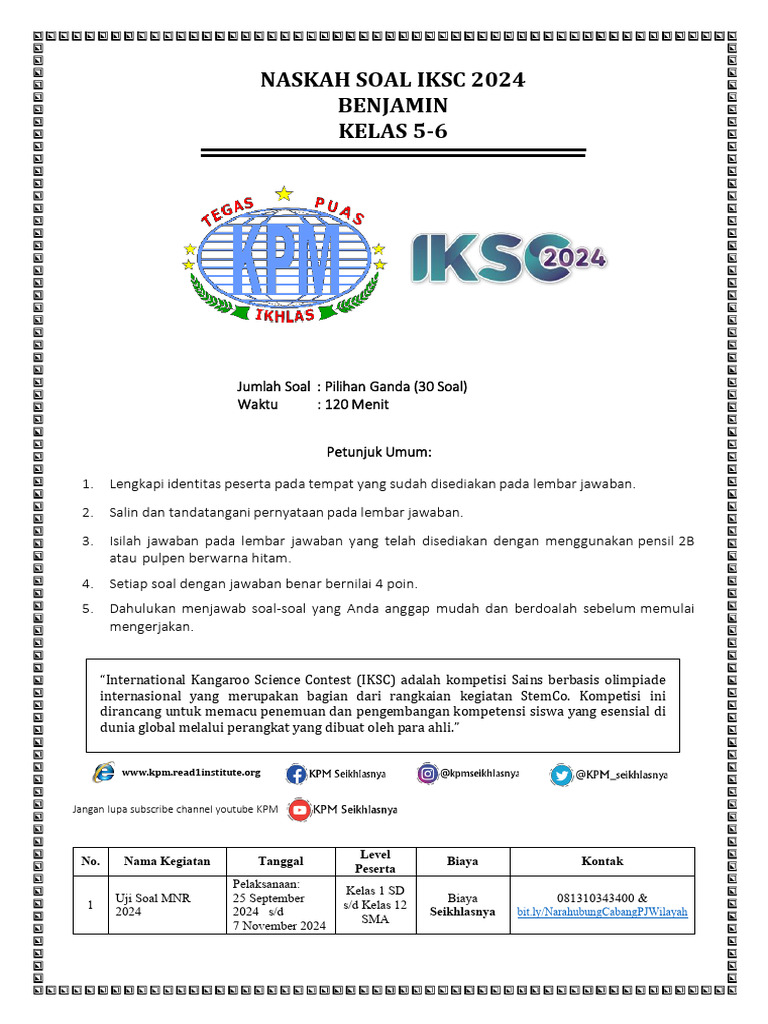 Soal IKSC 2024 untuk Kelas 5-6 | PDF