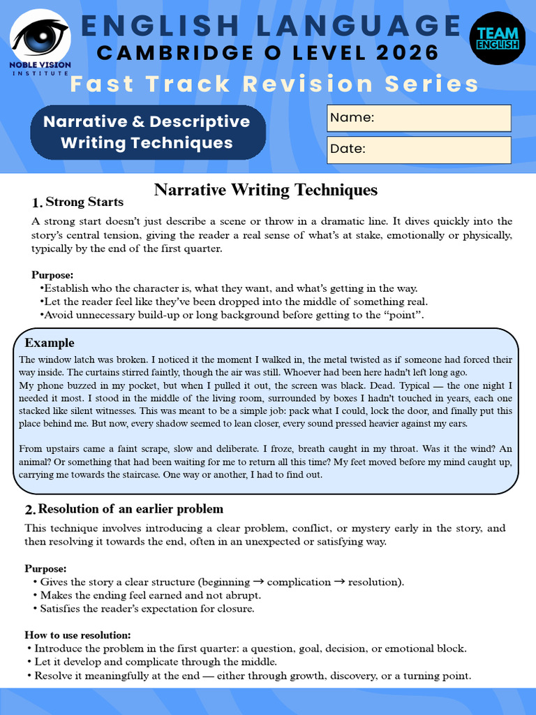 CAMB. MEGA REVISION - Narrative & Descriptive Writing Techniques | PDF ...