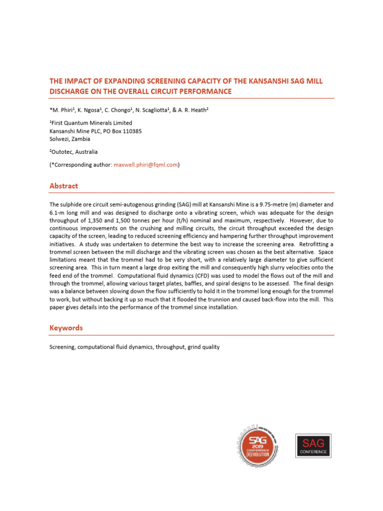 The Impact of Expanding Screening Capacity of The Kansanshi Sag Mill ...