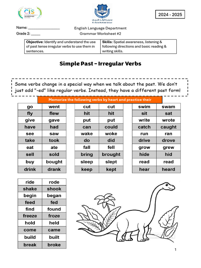 Past Tense Irregular Verbs Worksheet | PDF