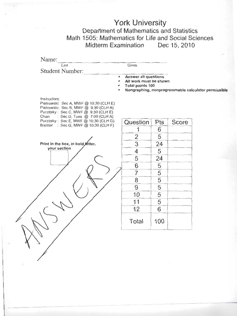 Math 1505 Midterm Exam | PDF