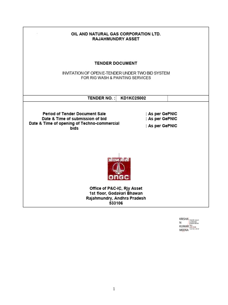 Invitation of Open E-Tender Under Two Bid System: For Rig Wash & Painting Services | PDF | Value ...