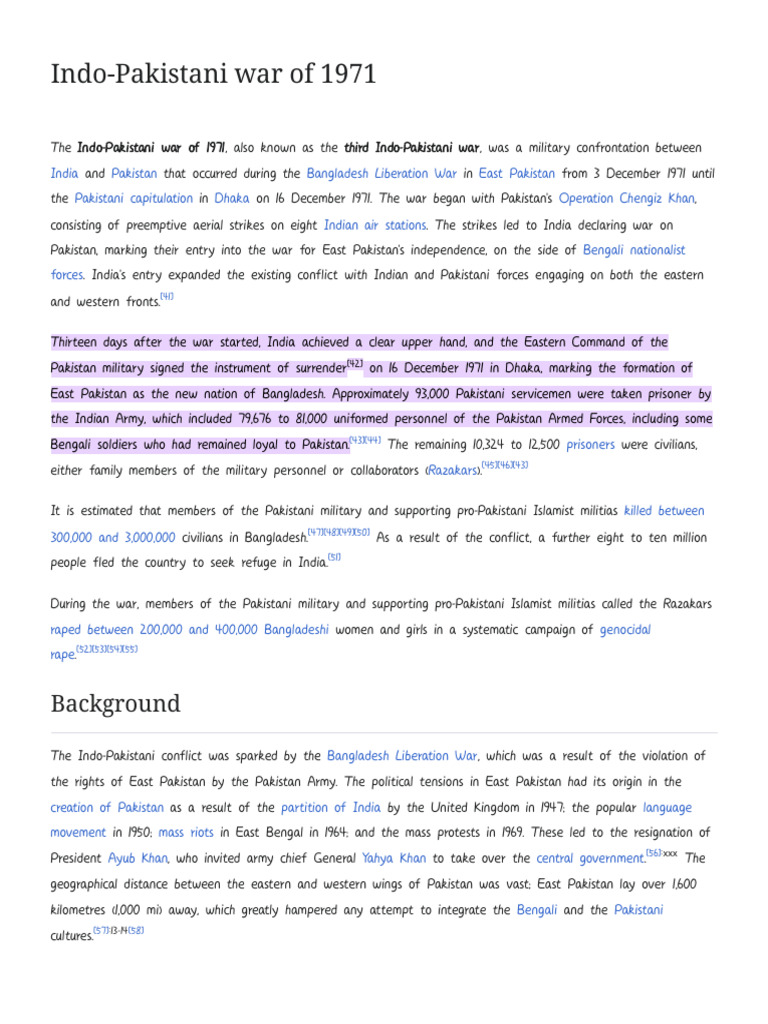 Indo-Pakistani War of 1971 - Wikipedia | PDF | Military