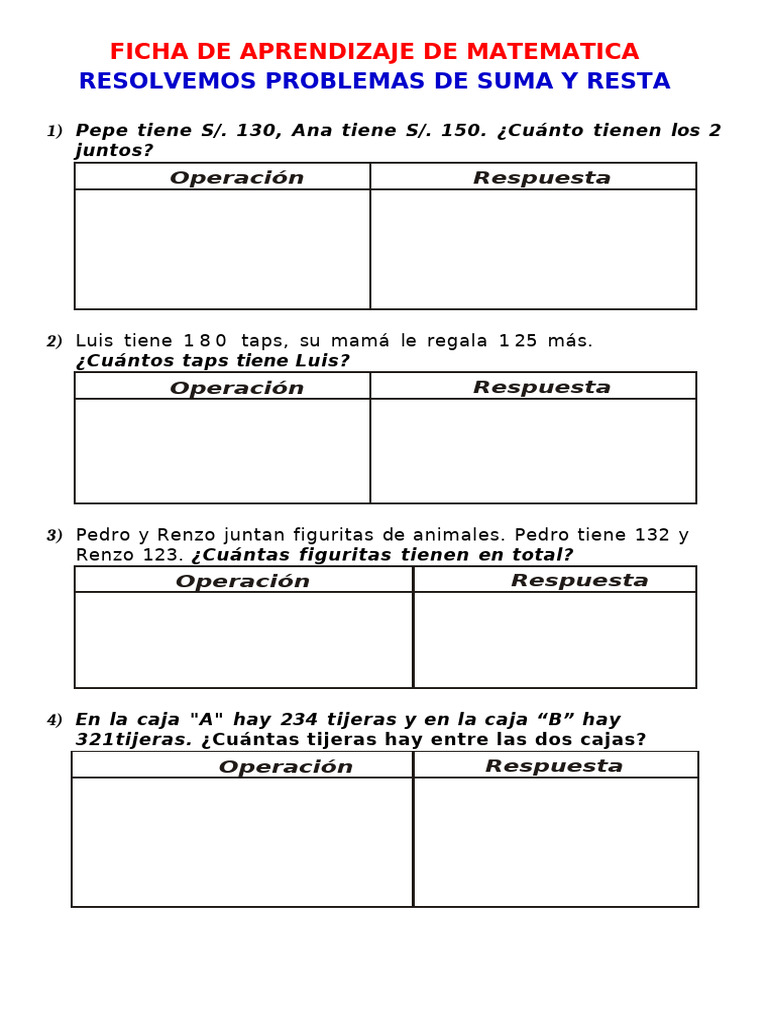 Problemas de Suma y Resta para Segundo | PDF