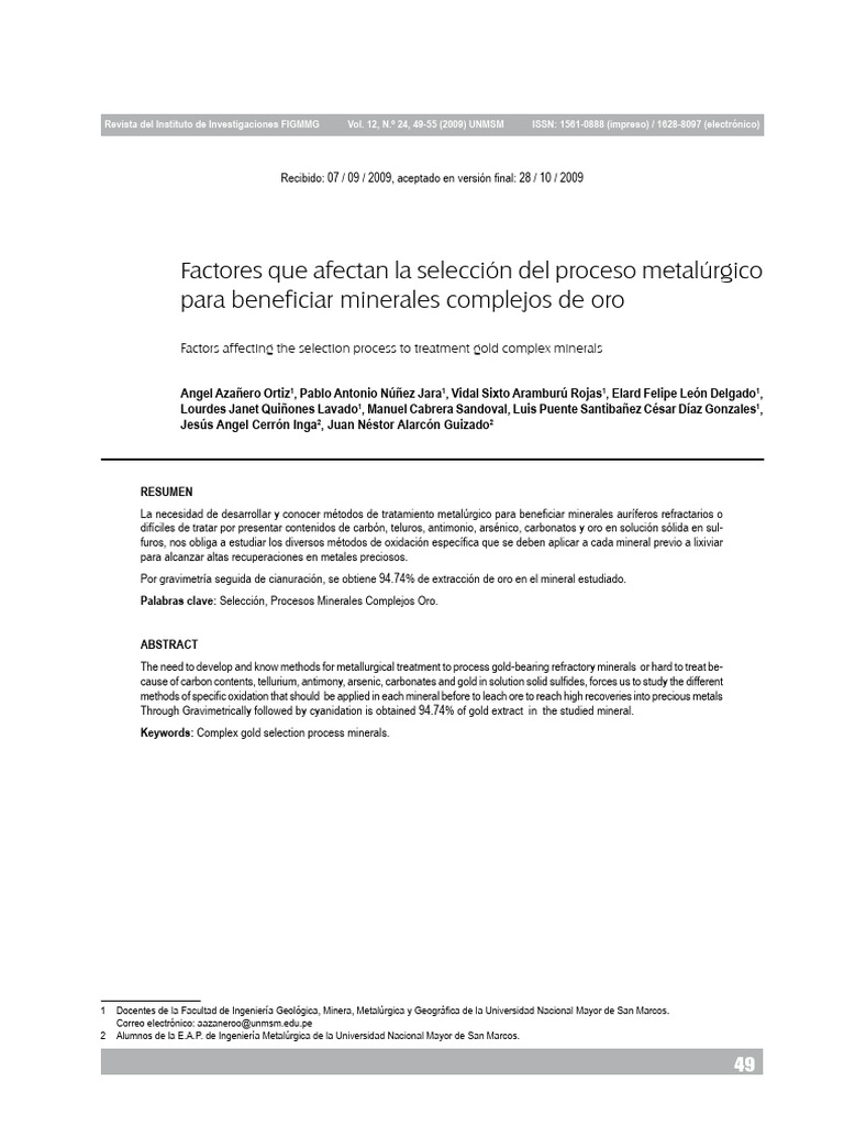 Minerales de Oro | PDF | Oro | Metalurgia