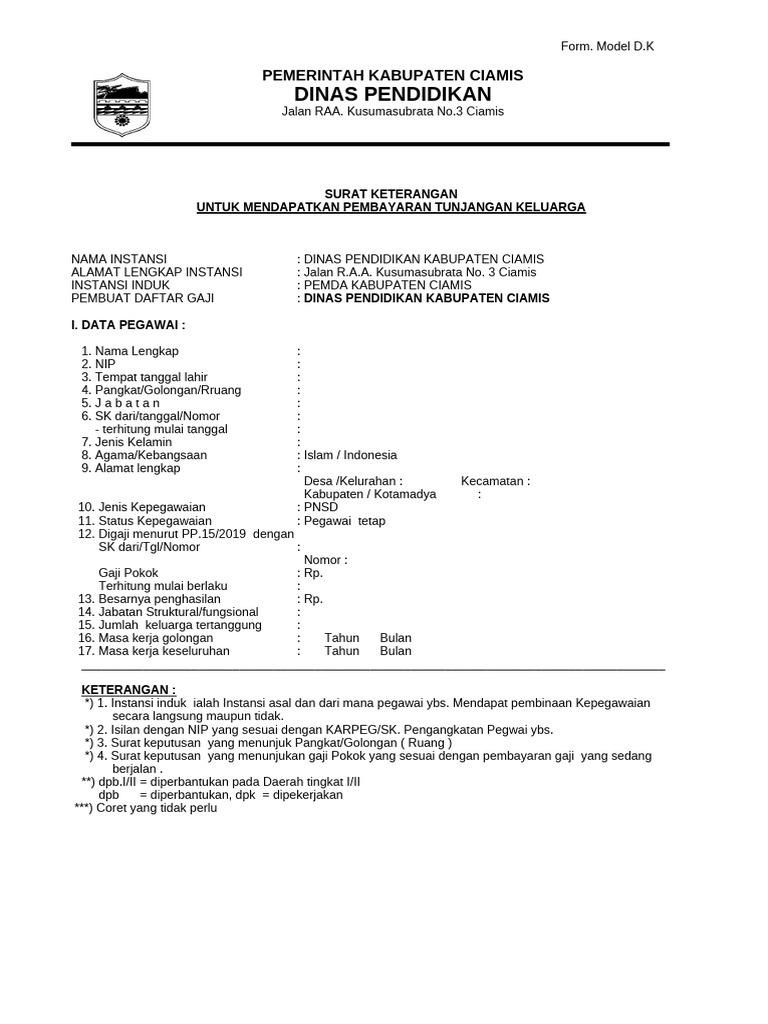 Surat Keterangan Tunjangan Keluarga PNSD | PDF