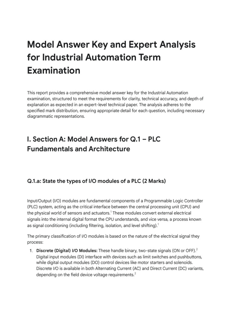 Industrial Automation Exam Answer Key | PDF | Programmable Logic ...