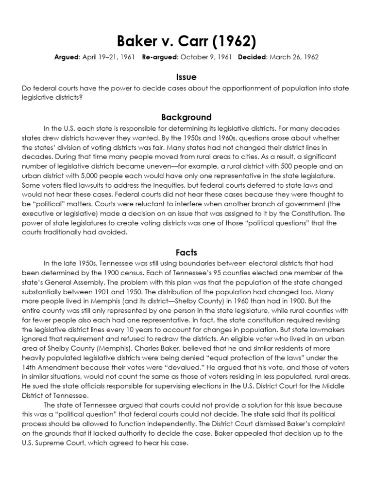 Baker v. Carr (Biggs) | PDF | Equal Protection Clause | Baker V. Carr