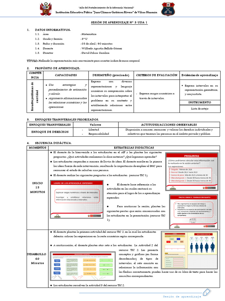 Sesión 3 - UDA 1 - Matematica - 3 | PDF | Cognición | Modificación de ...