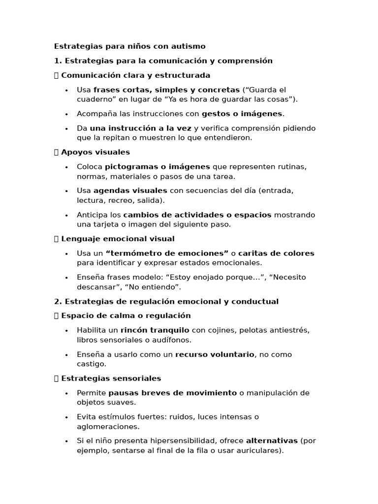 Estrategias para niños con autismo | PDF | Autorregulación emocional ...