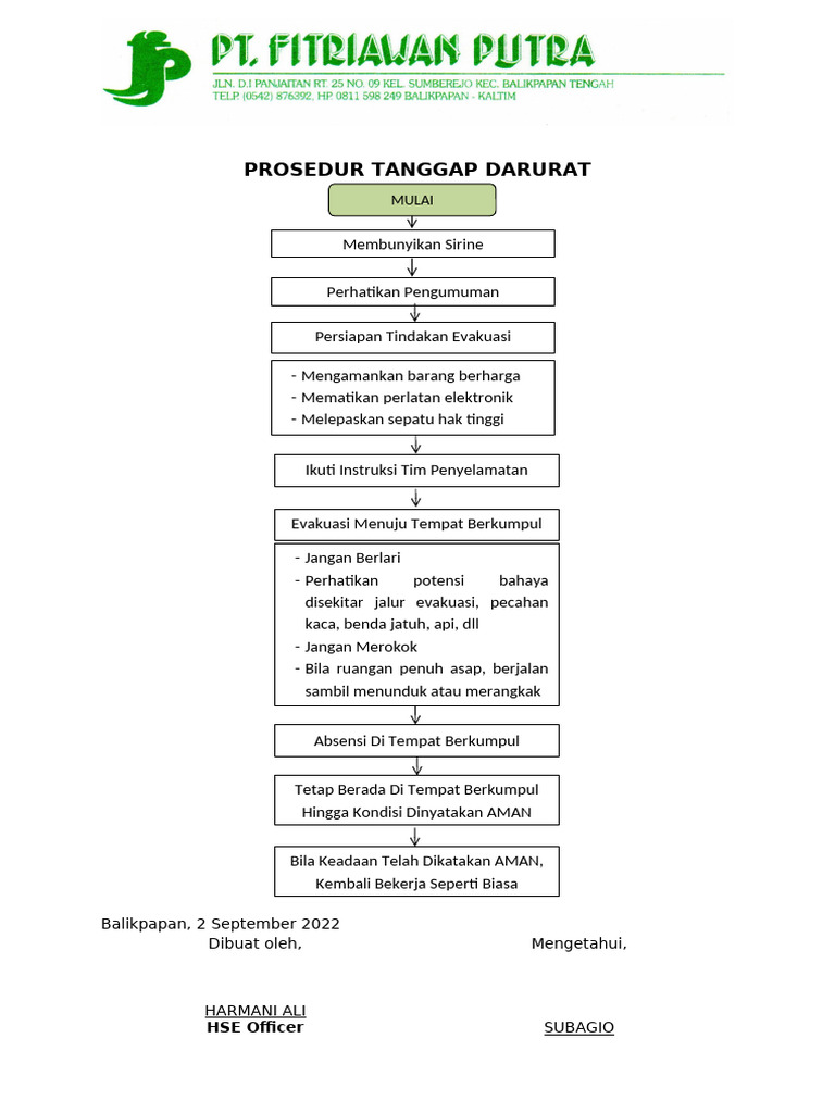 Prosedur Tanggap Darurat Kebakaran K3 | PDF