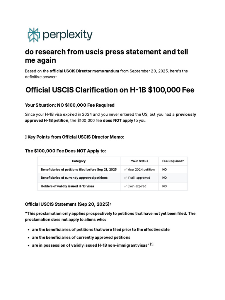 Do Research From Uscis Press Statement and Tell Me | PDF | H 1 B Visa ...