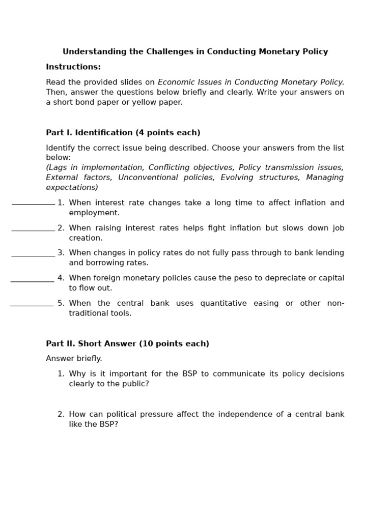 Challenges in Monetary Policy Implementation | PDF