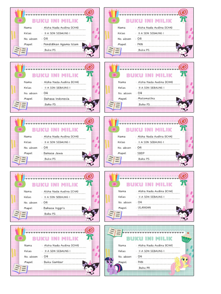 Label Buku Icha Dan Aira | PDF