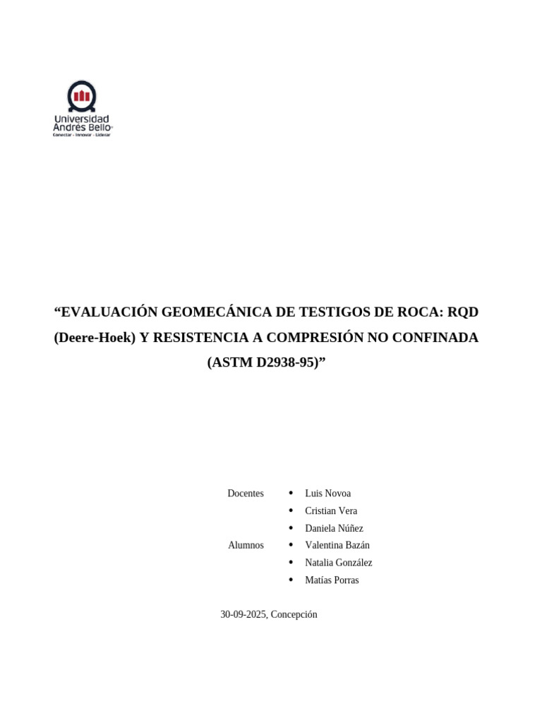 Evaluación Geomecánica: RQD y UCS | PDF | Fractura | Densidad