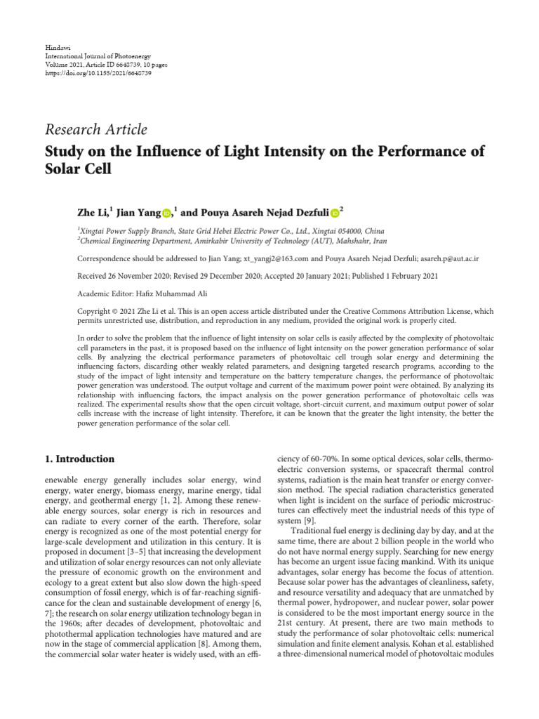Study On The Influence of Light Intensity On The P | PDF ...