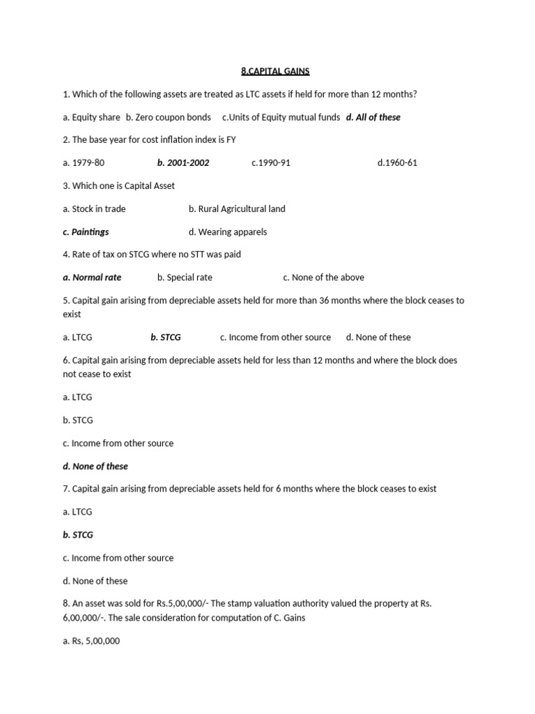 MCQ On Capital Gain Sec 45-50 | PDF