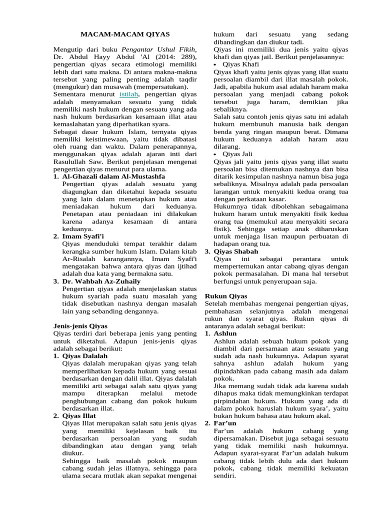 Jenis-Jenis Qiyas dalam Hukum Islam | PDF