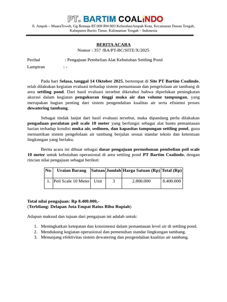 Pengajuan Pembelian Peil Scale 10 Meter | PDF