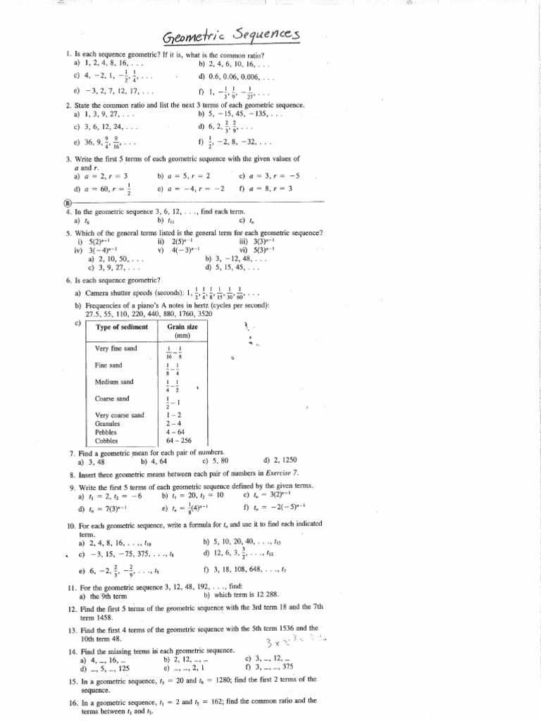 Geometric Sequences Worksheet (AW) | PDF