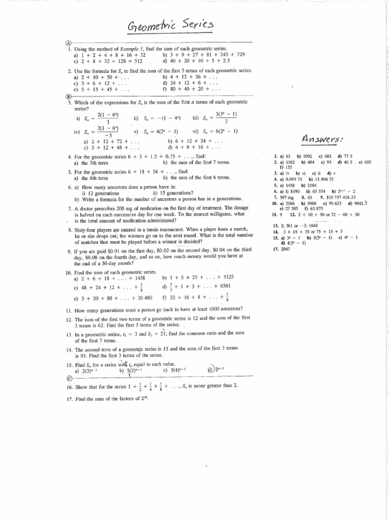 Geometric Series Worksheet (AW) | PDF