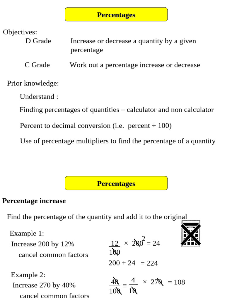 Percentages Increase Decrease | PDF | Percentage | Multiplication