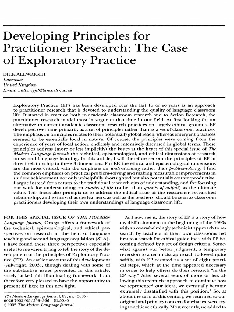 Principles of Exploratory Practice | PDF | Second Language Acquisition ...