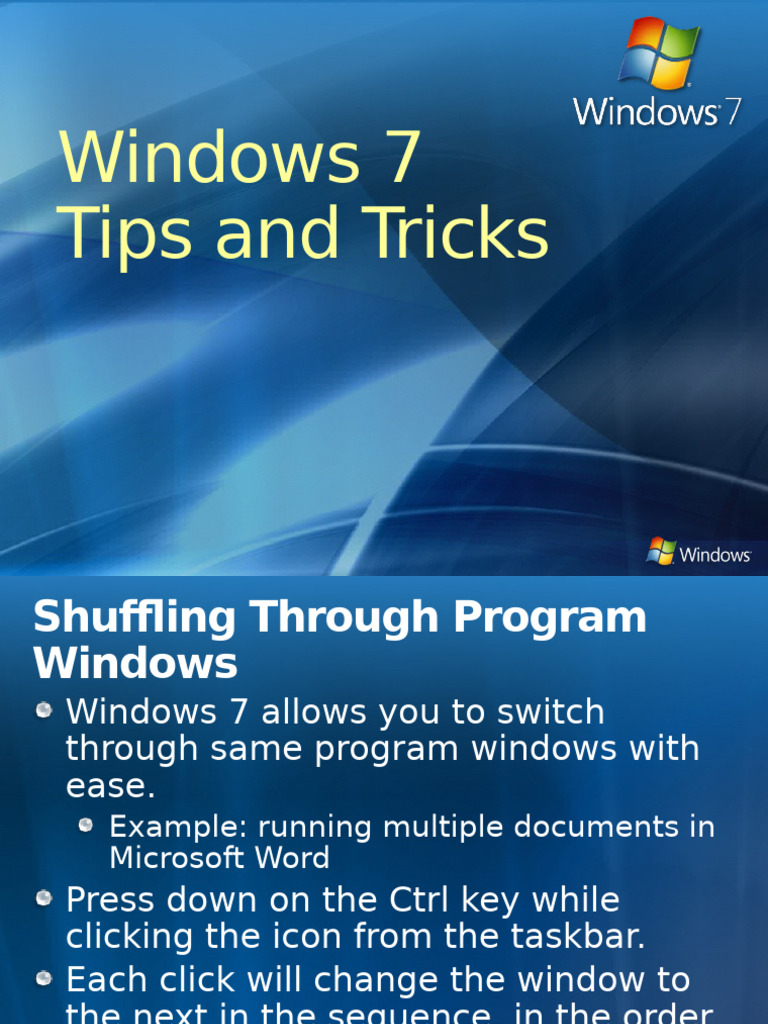 Windows 7 Tips and Tricks | PDF | Window (Computing) | Windows 7