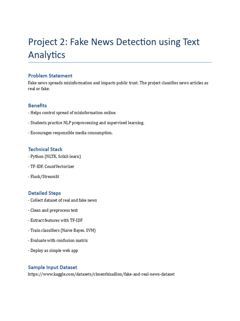Project 2 - Fake News Detection Using Text Analytics | PDF