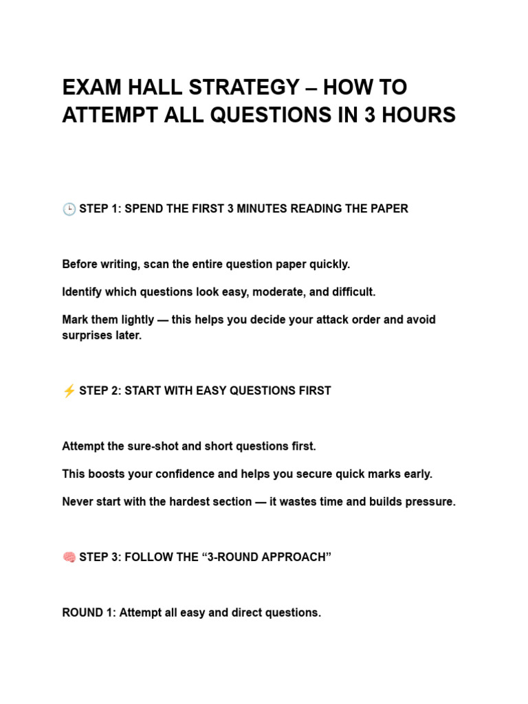 Exam Hall Strategy - How To Attempt All Questions in 3 Hours | PDF