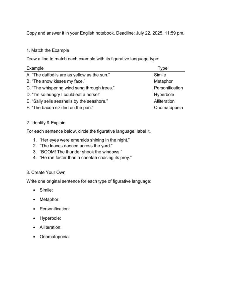 Figurative Language Exercise Guide | PDF