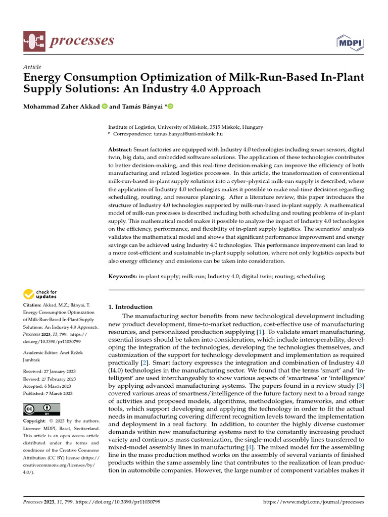 Energy Consumption Optimization of Milk-Run-Based In-Plant | PDF | Logistics | Mathematical ...