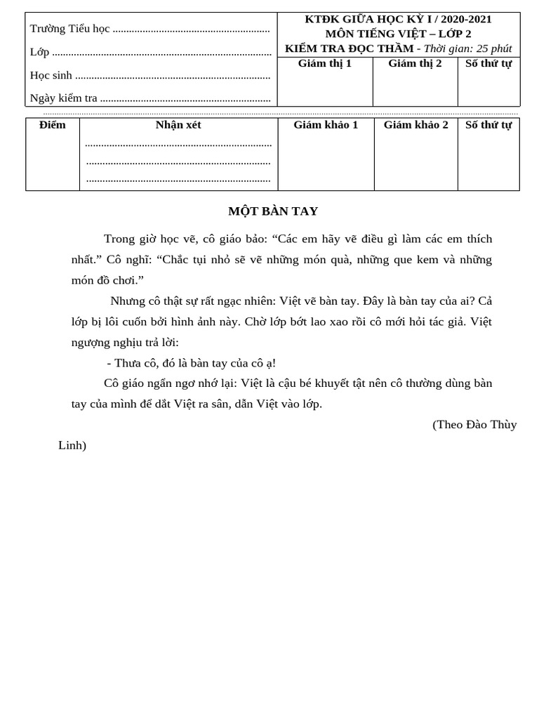 De Kt Doc Tham Hk1 Lop 2.1 Nh 20-21 | PDF