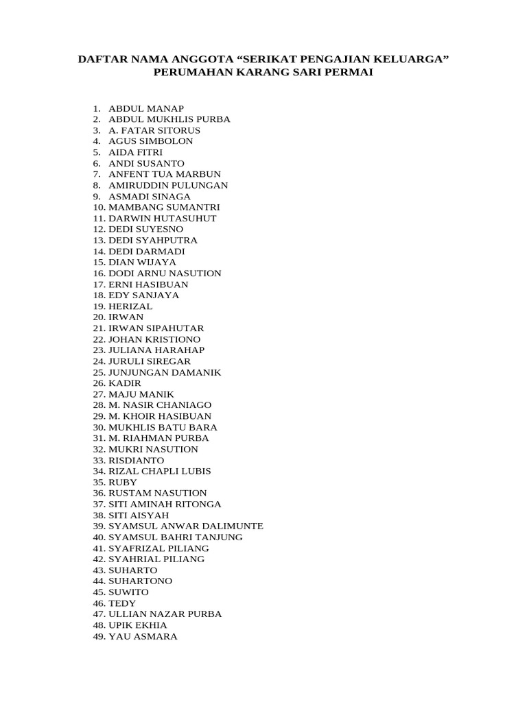 Daftar Anggota Serikat Pengajian Keluarga | PDF