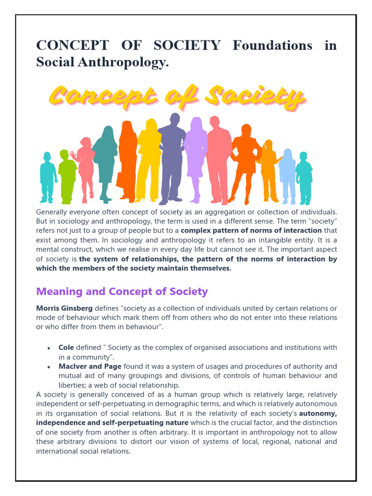 CONCEPT of SOCIETY Foundations in Social Anthropology | PDF | Society ...