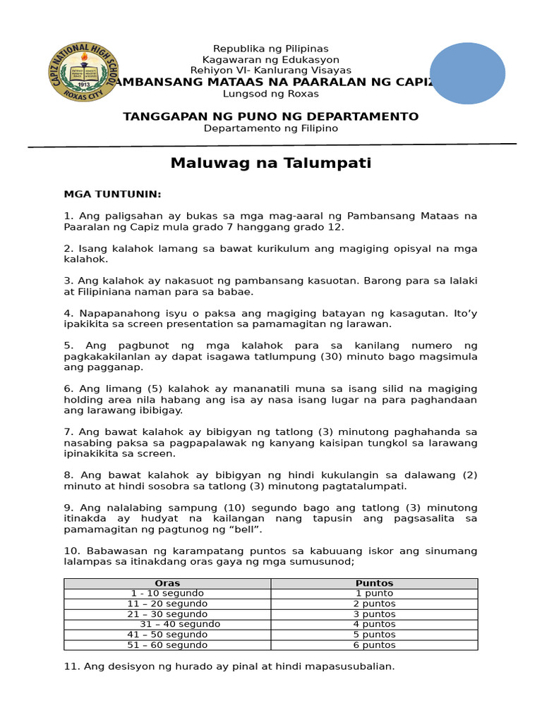Mga Tuntunin at Krayterya | PDF