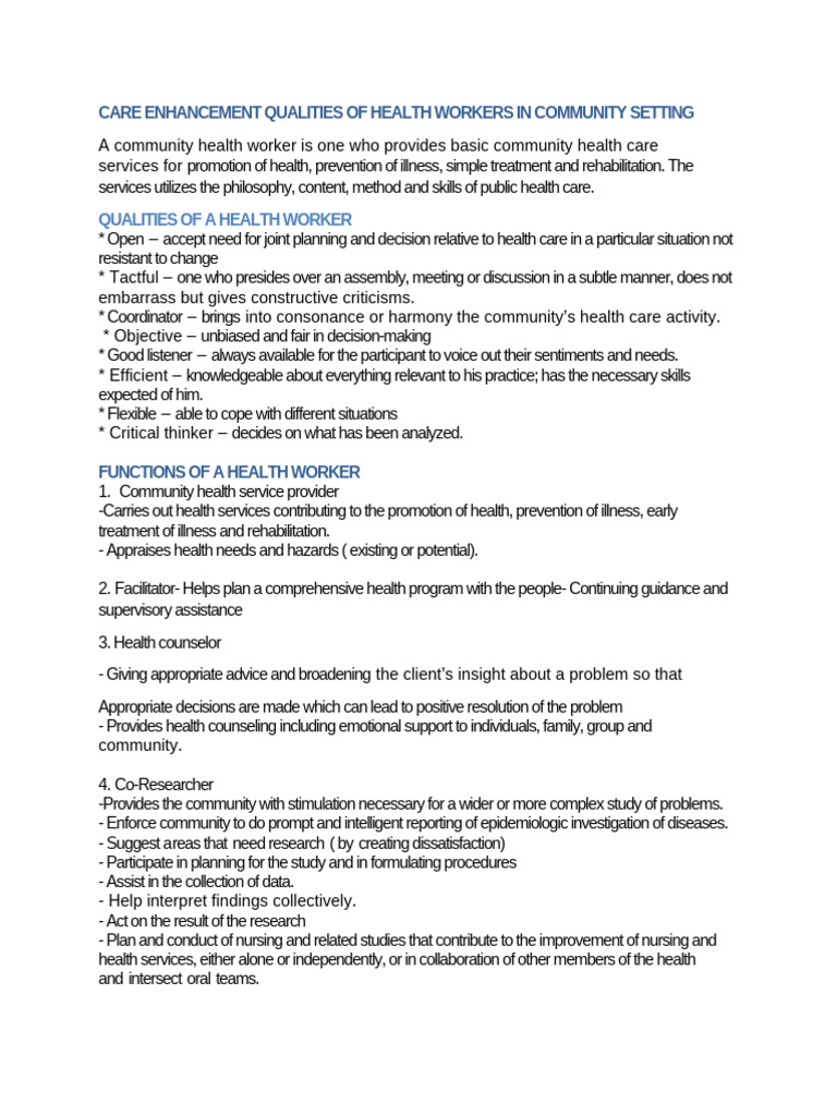 Health Worker Qualities in Communities | PDF | Health Professional ...
